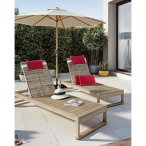 T&H XHome Outdoor Pillow for Chaise Lounge Chair, Solid Color Red Waterproof Headrest Pillow Lumbar Pillows with Insert & Adjustable Elastic Strap for Beach, Poolside, Patio, Office (2 Pack)