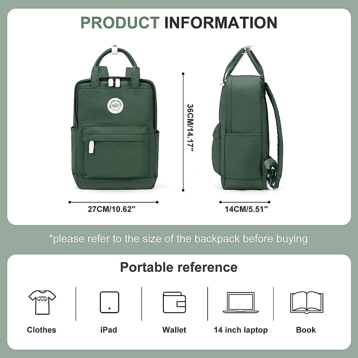WEPOET Small Backpack For Middle School,Lightweight Casual Daypack 14 inch Laptop Backpacks For Women,Middle School Bag For Teens Girls,Kawaii Bookbags