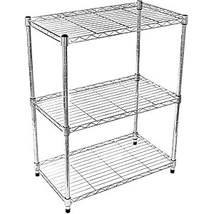 Simple Deluxe Heavy Duty 3-Shelf Shelving with Wheels, Adjustable Storage Units, Steel Organizer Wire Rack, Plug Version, 24.02”L x 13.78“W x 31.89”H, Chrome