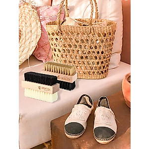 YoungJoy 2 Pieces Dual Sided Sneaker Shoe Cleaner Brush Set Shoes Clean Brush Kit Both Boar and Plastic Bristles with Microfiber Cloth (A)