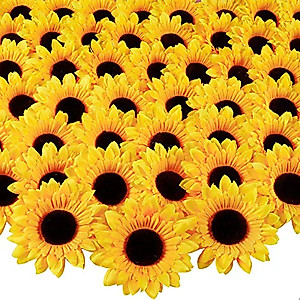 Whonline 60pcs 3.9inch Sunflowers Artificial Flowers, Sunflower Decor, Fake Silk Sunflower Heads for Crafts Christmas Tree Garland Birthday Home Party Decorations