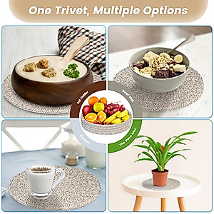 AmapleL 9 Inches Trivets for Hot Dishes, Trivets (Set of 4) for Hot Pots and Pans Holder + 1 Pack Kitchen Storage Basket, 100% Cotton Round Hot Pads - Table Mats - Coasters, Table Heat Protector Pad