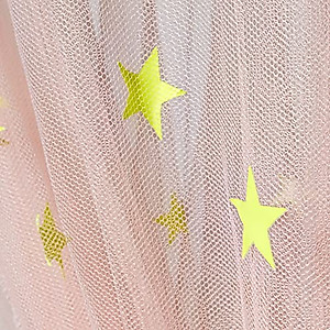 Pink Princess Bed Canopy with Stars, Mosquito Net for Nursery, Kids Bedding, Hanging Mesh Play Tent Curtain Accessories, Glow in The Dark Shapes, Privacy Fabric for Toddler, Baby, Kid