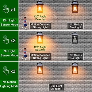 CYHKEE 2 Pack Solar Wall Lanterns Outdoor with 3 Modes, Dusk to Dawn Motion Sensor LED Sconce Lights IP65 Waterproof, Exterior Front Porch Security Lamps Wall Mount Patio Fence Garage Decorative