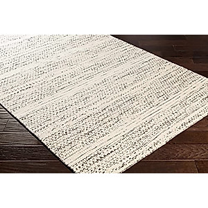 Hauteloom Williford Boho Hand Woven Wool Natural Fiber Soft Area Rug for Living Room, Bedroom, Dining Room- Traditional Farmhouse High Pile Braided Carpet - Black, Cream, Beige - 2' x 3'