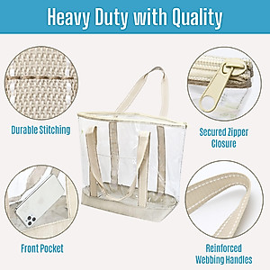 VENO 2 Pack Clear Beach Bag, Large Transparent Large Tote Bags for Women Swim Pool Gym Summer Vacation Essentials - Beige