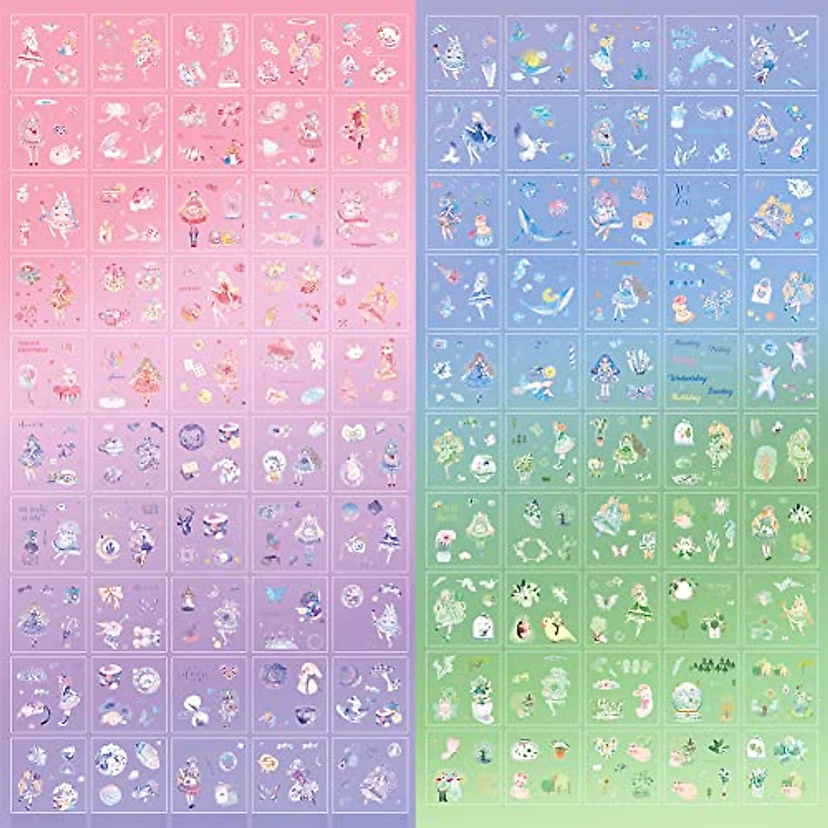 EAMOTOL Kawaii PET Animel Girl Journaling Stickers Kit - 100 Sheets Sweet Supplies Scrapbooking Material Decorative Aesthetics Sticker for Journal Scrapbook Planners Laptop Dairy Handbook DIY Crafts