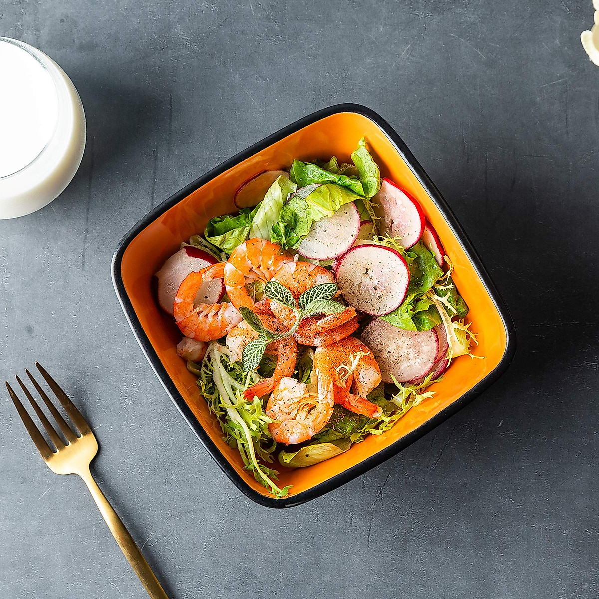 AmorArc 32oz Square Cereal Soup Bowls, Stoneware Bowls Set of 4 for Kitchen, Large Bowls for Cereal,Soup,Salad,Meal, Microwave & Dishwasher Safe-Colorful Inside