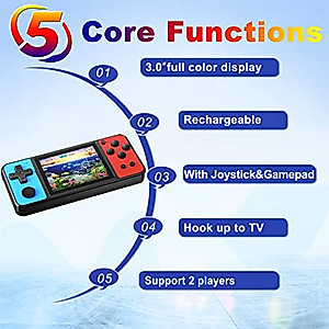 Great Boy Handheld Game Console for Kids Aldults Preloaded 270 Classic Retro Games with 3.0'' Color Display and Gamepad Rechargeable Arcade Gaming Player (Black)