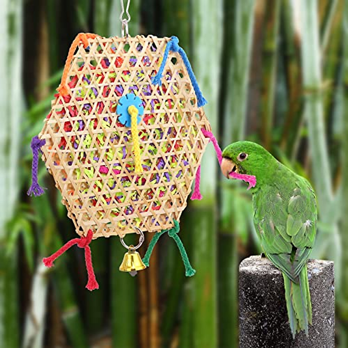AK KYC Bird Parrot Toys，2 Pack Bird Hanging Foraging Shredder Toys for Small Medium Small Bird Conure Cockatiel Parrotlet Lovebird Budgie