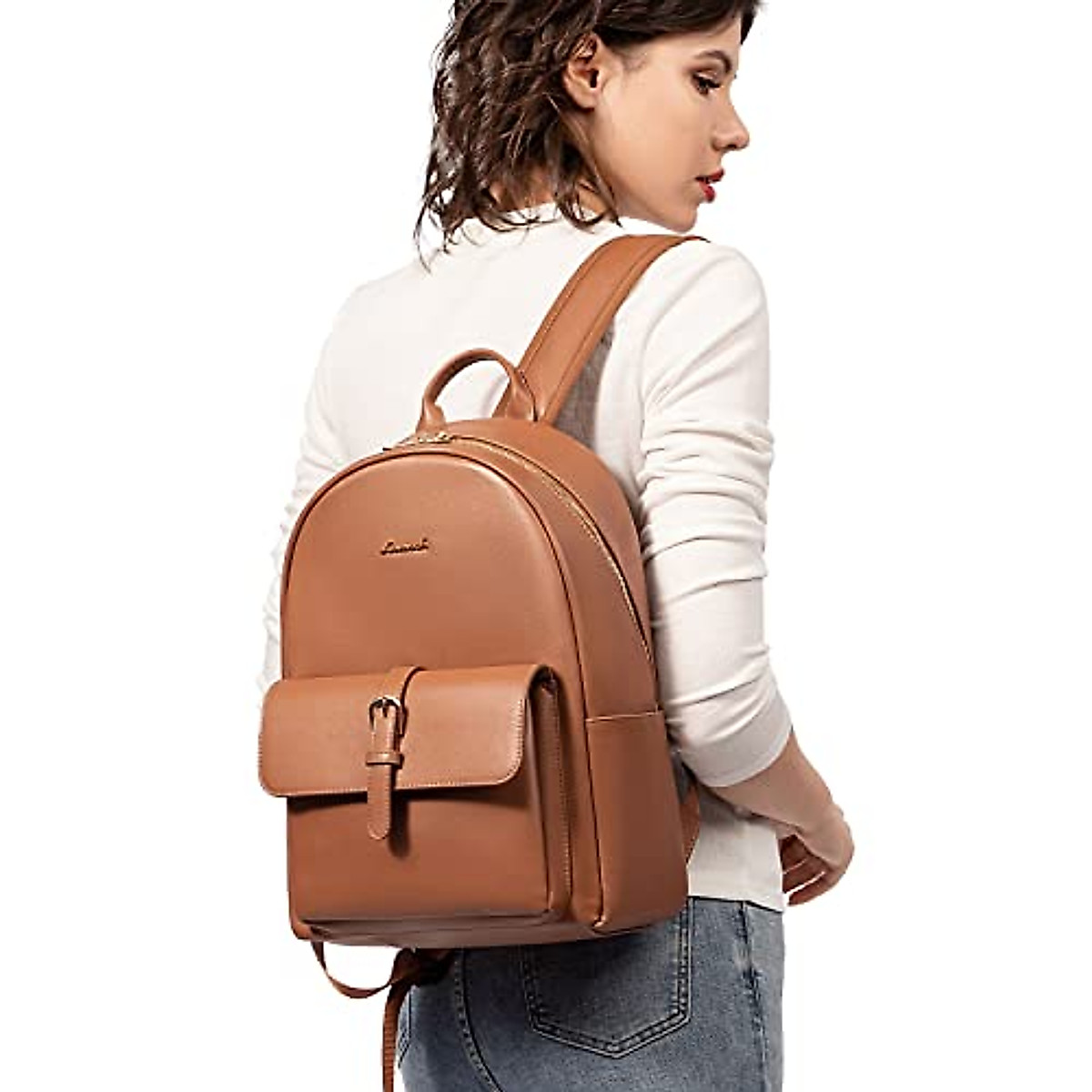 LOVEVOOK Leather Backpack Purse for Women, Casual Backpack for Girls, Cute PU Satchel School Backpack, Water Resistant Travel Backpack, Fashion Bookbag Purse