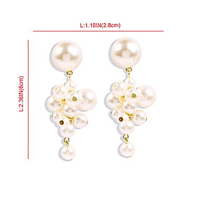 Xerling Charm Pearl Earrings Elegant Dangle Hoop Earrings Pearl Cluster for Women Dangle Drop Stud Earrings