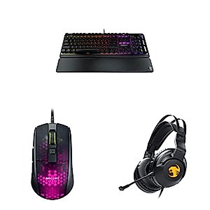 ROCCAT Pyro Mechanical Gaming Keyboard with RGB Lightning, Black (ROC-12-622) Burst Pro Lightweight Optical Gaming Mouse & ROCCAT Elo 7.1 USB Wired Surround Sound PC Gaming Headset