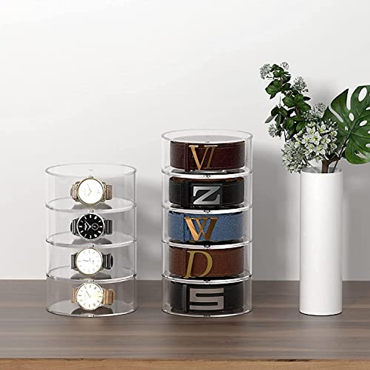 Carmanon 5 Layers Belt Organizer for Closet, Acrylic Belt Storage Organizer Clear Belt Holder, Men Belt Case and Display for Belt Watch Jewelry Bracelets Ring Cosmetic