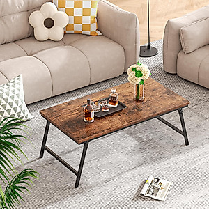 ALLSTAND Folding Coffee Table, Leg Latches Portable Sturdy Floor Table Desk for Sitting on The Floor, No Assembly Low Coffee Table for Living Room, Home, Office, Rustic Brown, 41.34L×21.65W×15.75H