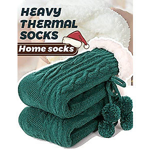 Anlisim Women Slipper Socks Fluffy Fuzzy Cabin Cozy Winter Warm Comfy Soft Fleece Thick Home Stocking Stuffers with Grips Non Skid Gift Socks（Ball (Green)）