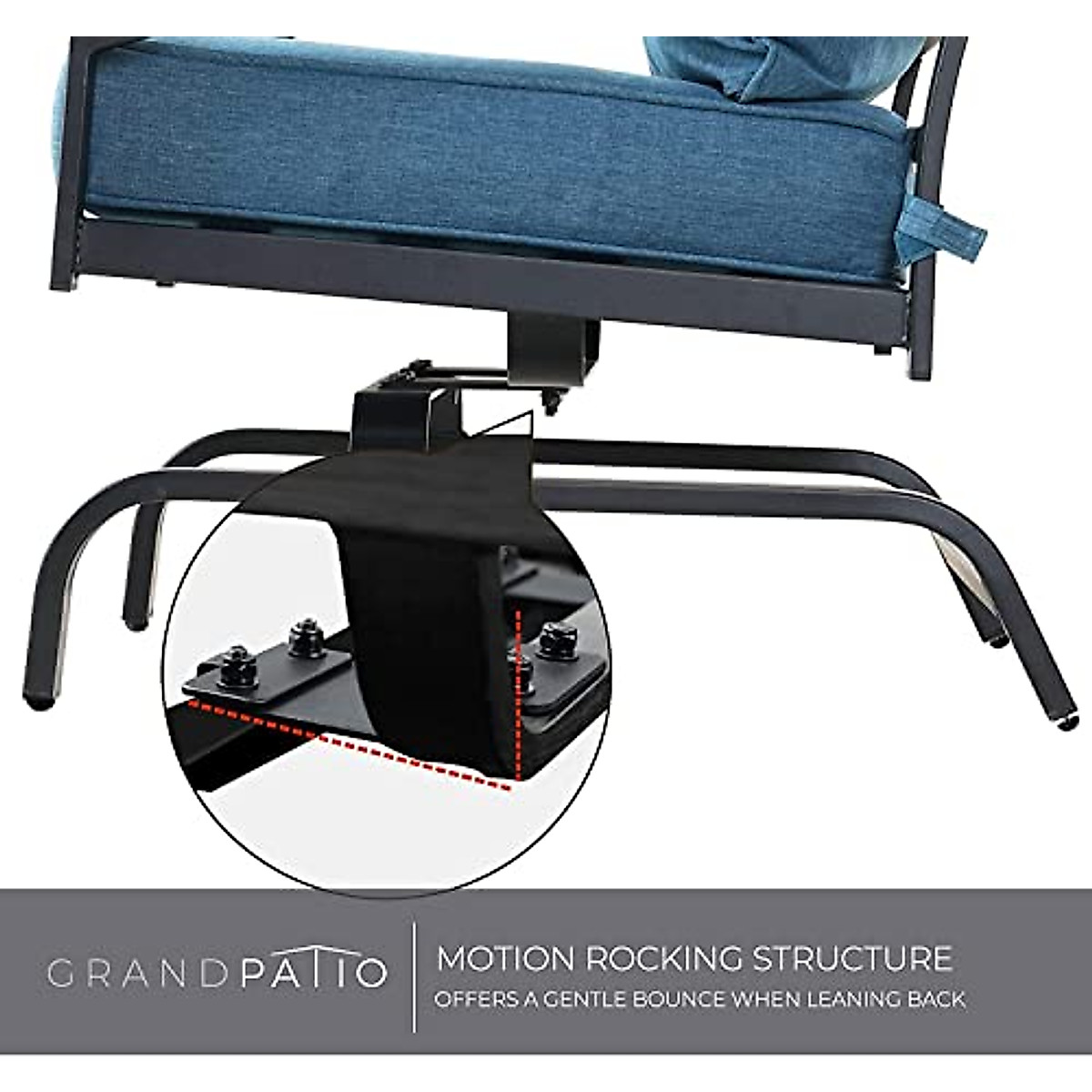 Grand patio 5 Pieces Patio Furniture Set with 30 Inch 50,000 BTU Steel Square Propane Fire Pit Table,4 Rocking Metal Patio Chairs with Peacock Blue Cushions