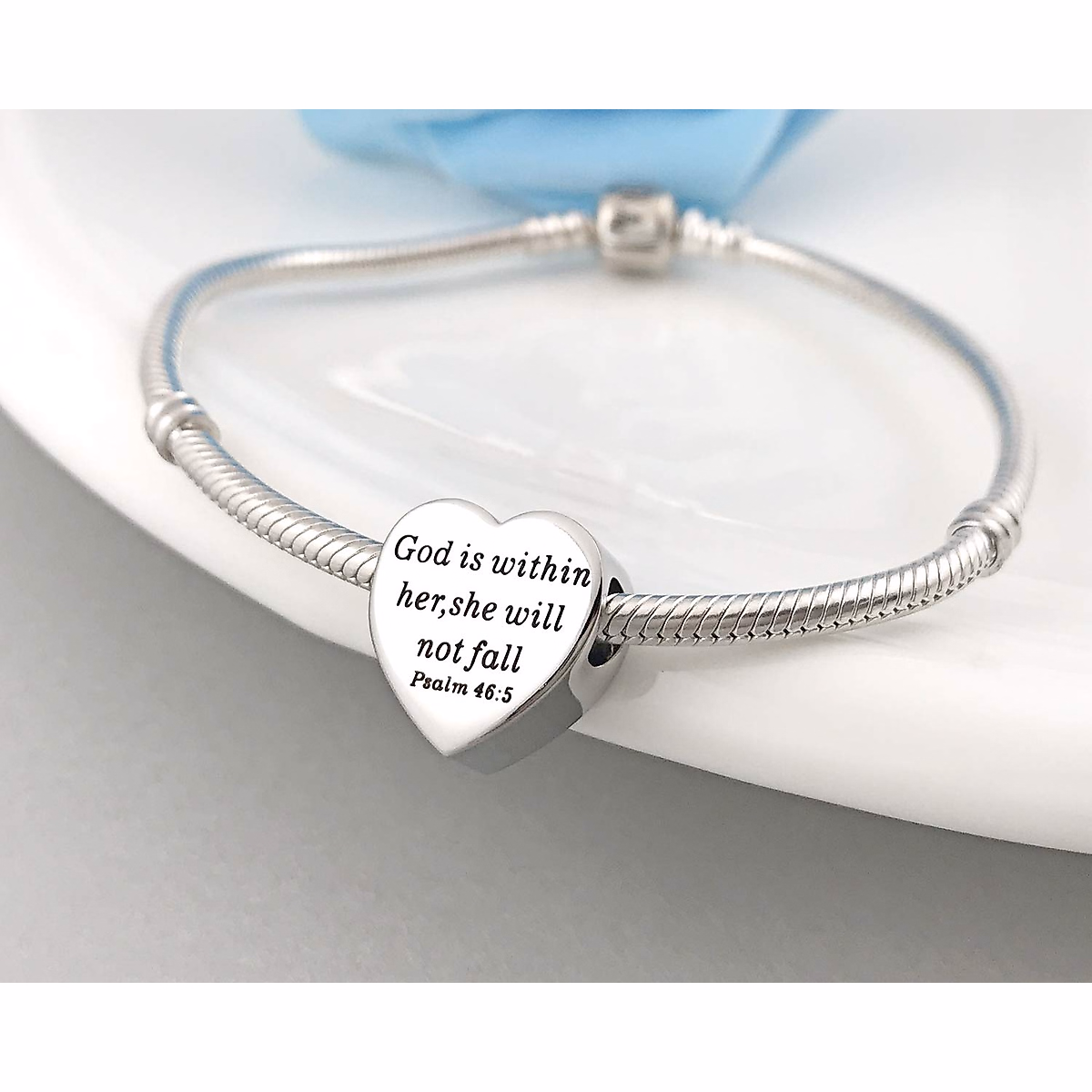 MUERDOU Heart Charm Fit Charms Bracelet Christian Bible Verse Charm Prayer Faith Religious Jewelry Gifts for Women