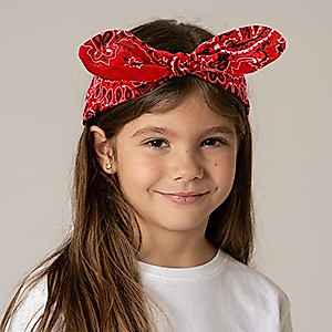 2 Pieces Bandana Headband for Women, Knot Retro Print Headbands Paisley Print Headband Headwrap Adjustable Headwrap(Red, White)