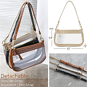 Clear Shoulder Handbag Classic 90s Purse Women Vegan Leather Crocodile Corssbody Bag (Beige)