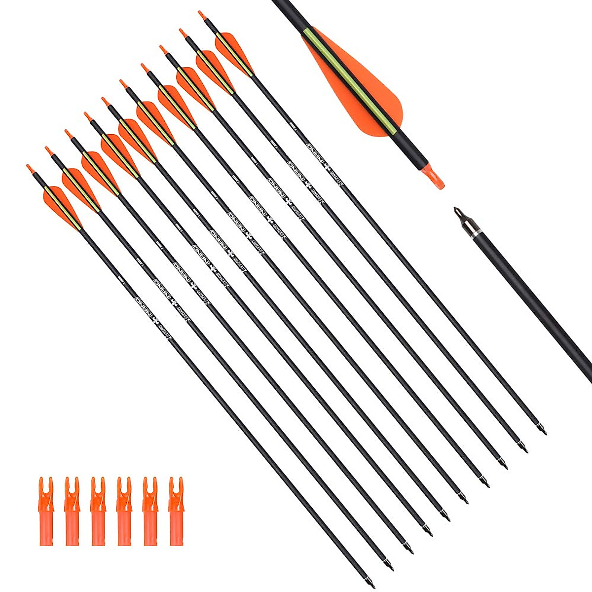Hunter Ian Archery Carbon Arrow Hunting Arrows 28 Inch with 100 Grian Removable Tips for Compound Bow & Recurve Bow Practice Shooting (Pack of 12)