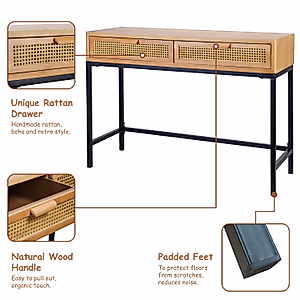COZAYH Rustic Console Table with 2 Drawers Entryway Hallway Farmhouse Country Style, Cabin-Inspired Natural Finish (Natural Brown)