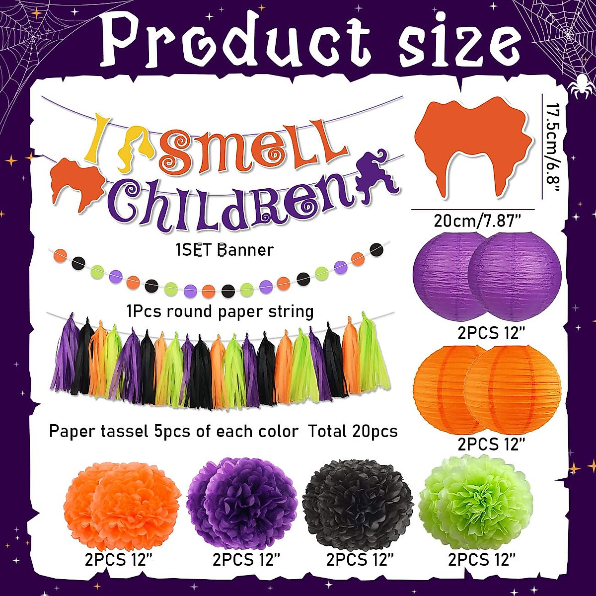 Hocus Pocus Halloween Decorations I Smell Children Banner Hocus Pocus Halloween Baby Shower Party Decorations, Hocus Pocus Sign with Paper Pompoms Tassels and Lanterns Hocus Pocus Halloween Decor
