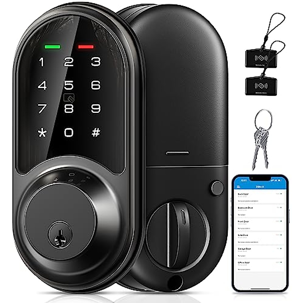 Veise Smart Lock, Keyless Entry Door Lock, Smart Locks for Front Door with App Control, Electronic Digital Lock with Touchscreen Keypad Set, Smart Deadbolt, Auto Lock, Easy Installation, Matte Black