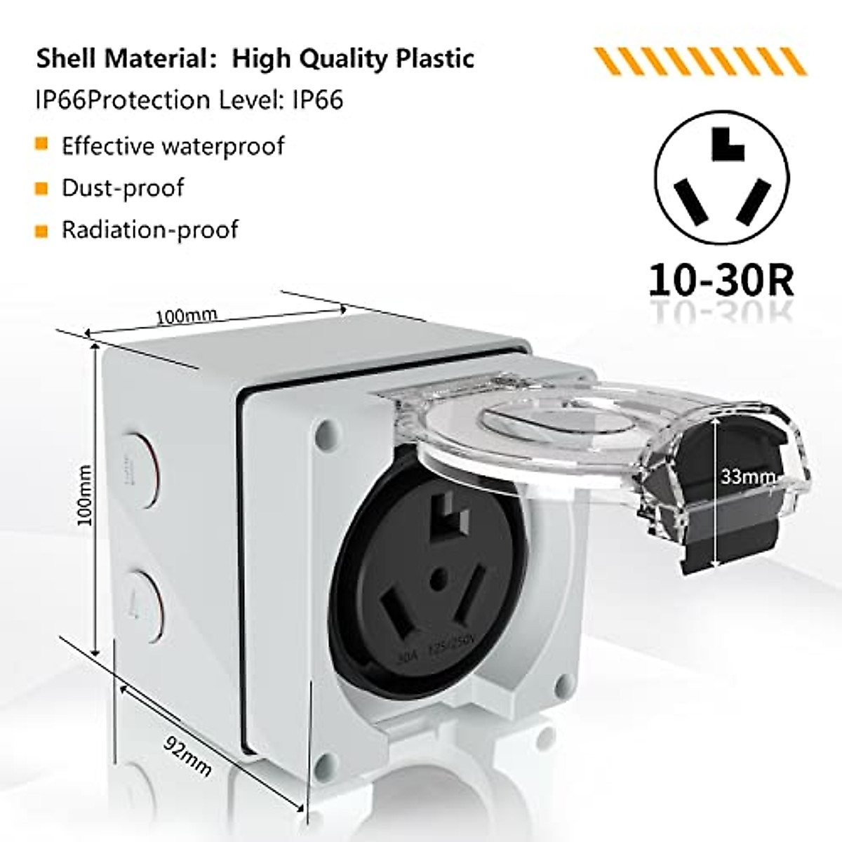 STARELO 30Amp Power Outlet Box,NEMA 10-30R Receptacle 125/250Volt,Outdoor dustproof and Weatherproof.No Grounding, Outlet for Electric Dryers, Heavy Duty Industrial Grade Power Receptacle.ETL Listed.