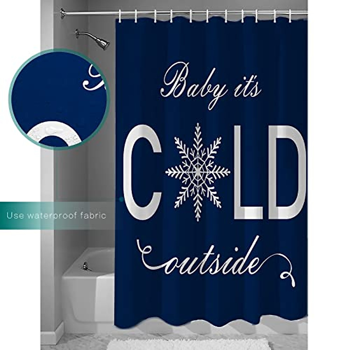 Shower Curtains for Bathroom, Christmas Waterproof Fabric Shower Curtain with Hooks, Water Repellent Bath Curtain for Home Hotel Bathtub Decor 36 x 72inch Cold Winter Snowflakes Blue Backdrop