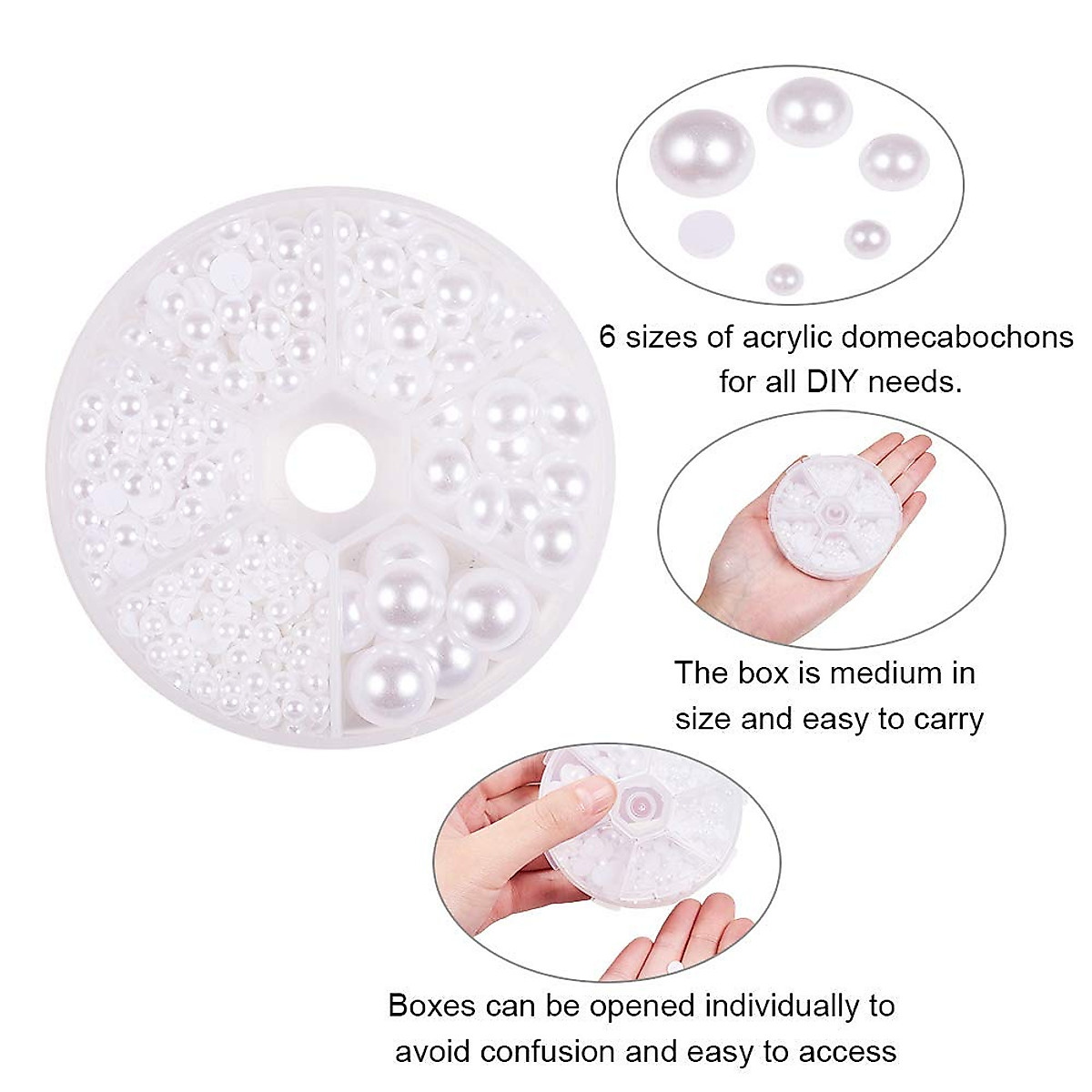 PH PandaHall 6 Sizes White Flat Back Pearl Cabochon 690pcs Flat Pearls Gems for Shoes Crafts Scrapbooking Embellishment Makeup Wedding Diamond Phone Nail Making 4mm 5mm 6mm 8mm 10mm 12mm