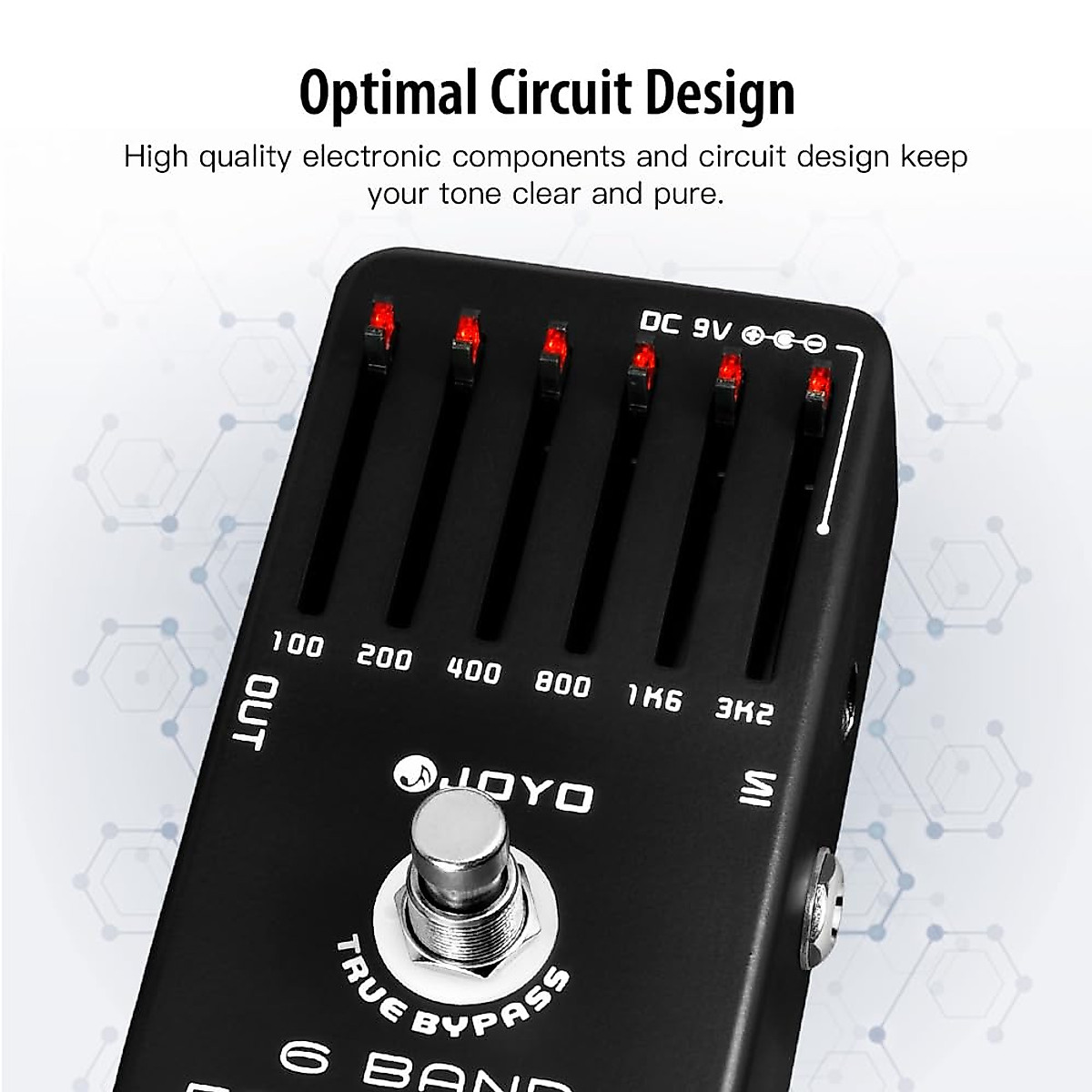 JOYO 6-Band EQ Pedal Electric Guitar Equalizer (100Hz 200Hz 400Hz 800Hz 1.6kHz 3.2kHz) Provides ±18dB for Each Band (JF-11)
