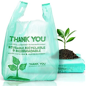 [100 Pack] Reusable Plastic T-Shirt Bag Eco Friendly Grocery Shopping Thank You Recyclable Trash Basket Bags