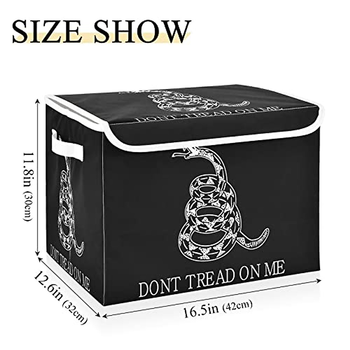 Krafig Novelty Gadsden Flag Rattlesnake Black Foldable Storage Box Large Cube Organizer Bins Containers Baskets with Lids Handles for Closet Organization, Shelves, Clothes, Toys