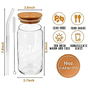 MGupzao Personalized Bridesmaid Glass Tumbler Set with Straw Bride to be 16 oz Can Shaped Coffee Cup Bachelorette Party Tumblers Bamboo Lid Iced Coffee Cup (6Pcs)