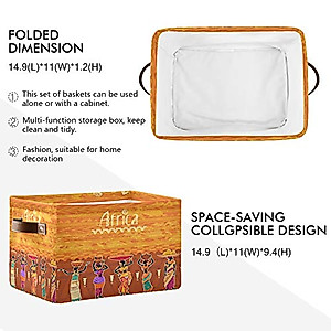 ALAZA Decorative Basket Rectangular Storage Bin, Ethnic African Woman Organizer Basket with Leather Handles for Home Office