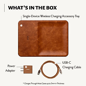Courant Catch:3 Classics - Italian Leather Wireless Charging Station and Valet Tray (Saddle) - Compatible with iPhone 15, 14, 13, 12, 11, Galaxy S21, S20, Note, AirPods, AirPods Pro