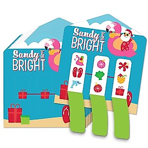 Big Dot of Happiness Tropical Christmas - Beach Santa Holiday Party Game Pickle Cards - Pull Tabs 3-in-a-Row - Set of 12