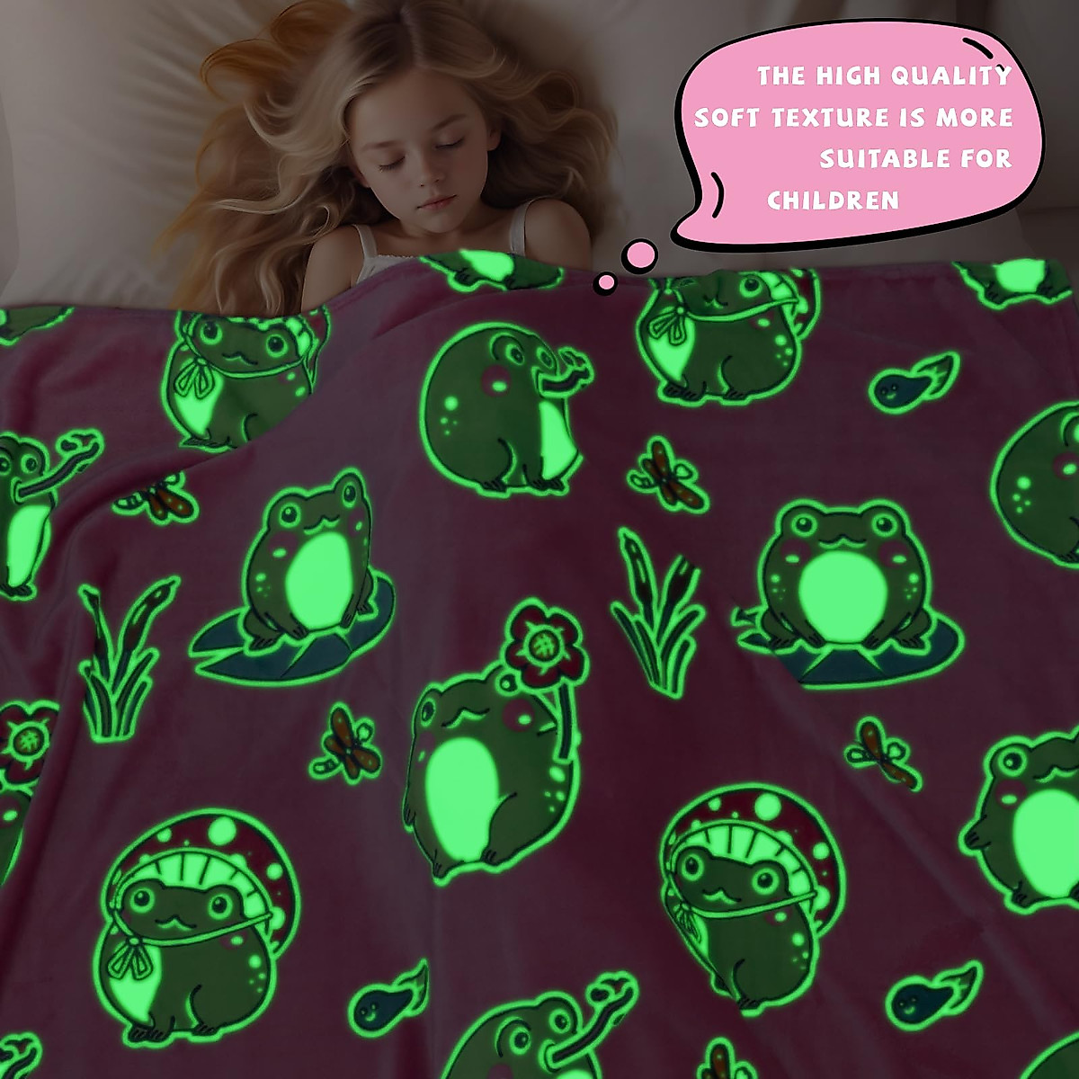 HWING Glow in The Dark Frog Blanket Cute Frog Gifts for Girls Women Frog Stuff Frog Decor for Bedroom Mushroom Frog Throw Blanket