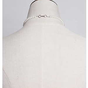 mollensiuer 1 Piece White Artificial Pearls Neck Tie Handmade Weaving Ladies Shirt Necklace Neck Tie Beaded Tie Necklace for Women