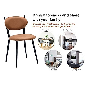 ZHNT Cognac Colour Vegan Leather Upholstered Modern Dining Chairs,Metal Legs for Kitchen Dining Room Chair,Bedroom,Living Room Chairs Set of 2 (Brown)