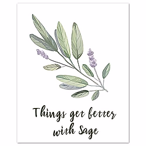 A LuxeHome Wall Art Home Funny Inspirational Puns Prints Signs Room Decor - for Kitchen and Dining Decorations – Botanical Vegetable Herbs Spices Plant Garden (Set of 4) Unframed 8 x 10 inches Green