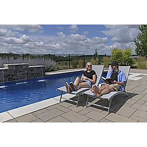 Vivere CWTL2-RP CWTL2 Clearwater 6 Position Aluminum Lounger with Wheel 2pc Set, River Pebble