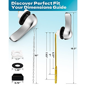 Toilet Handle Replacement Kit Universal - Front-Mount Toilet Handle Tank Flush Lever with Stainless Steel Flapper Chain, Compatible with Gerber, American, Standard, Kohler, TOTO