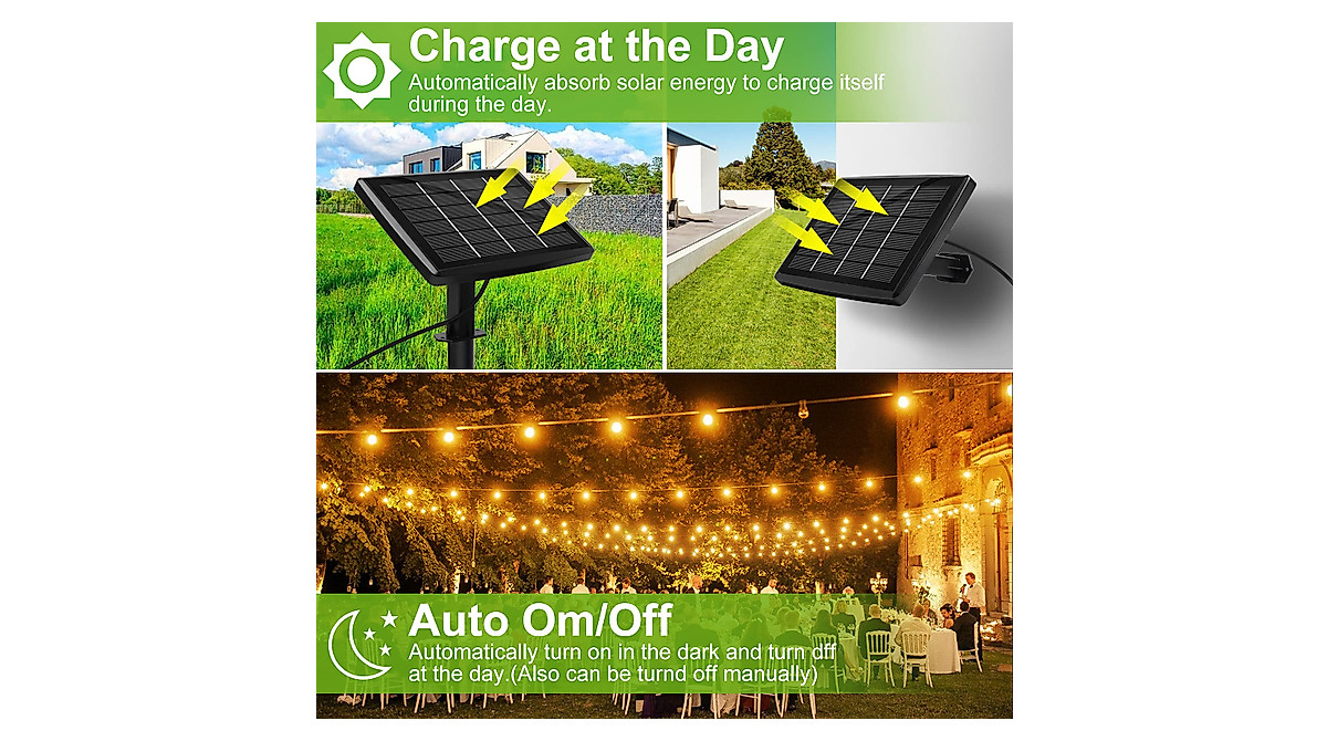 Baxstel 40 Ft Solar String Lights for Outdoors - Waterproof & Shatterproof