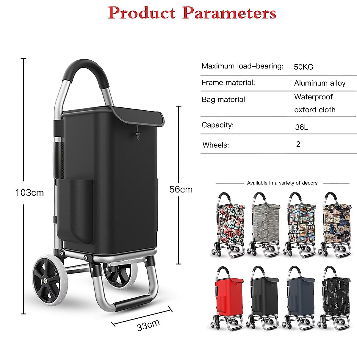 ZCXDSX Folding Shopping Cart with Wheels,Products Stair Climber,Used as a Shopping, Grocery, Laundry and Stair Climber Cart,Hold Up to 110 Pounds, Standard, Black