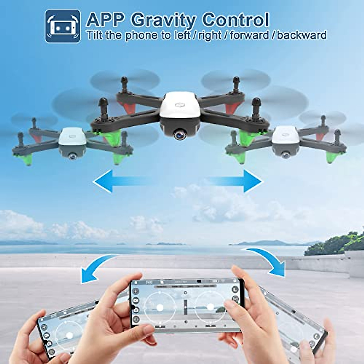 SANROCK U52 Drone with 1080P HD Camera for Adults Kids, WiFi Live Video FPV Drones RC Quadcopters for Beginners, Gesture Control, Gravity Sensor, Altitude Hold, 3D Flip, Custom Route, One Key Backward