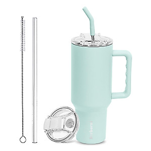 40 oz Tumbler With Handle and 2 Straws 1 Lid, Insulated Tumblers Stainless Steel, Upgraded Leak-Proof Lid For Hot and Cold Insulation Travel Coffee Cup Mug 2024 Upgrade（Green Tint）