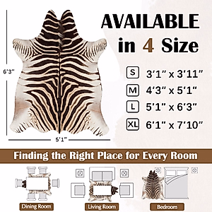 jinchan Zebra Print Area Rug Faux Skin Cowhide Animal Design Mat Faux Suede Indoor Floorcover for Bedroom Living Room 5x6 Safari Design