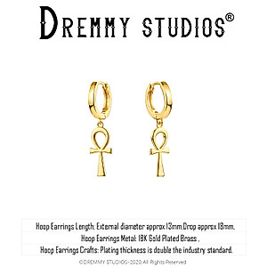 DREMMY STUDIOS Gold Ankh Cross Earrings for Women 14K Gold Plated Ankh Cross Drop Dangle Earrings Egyptian Religious Faith Jewelry for Women Men